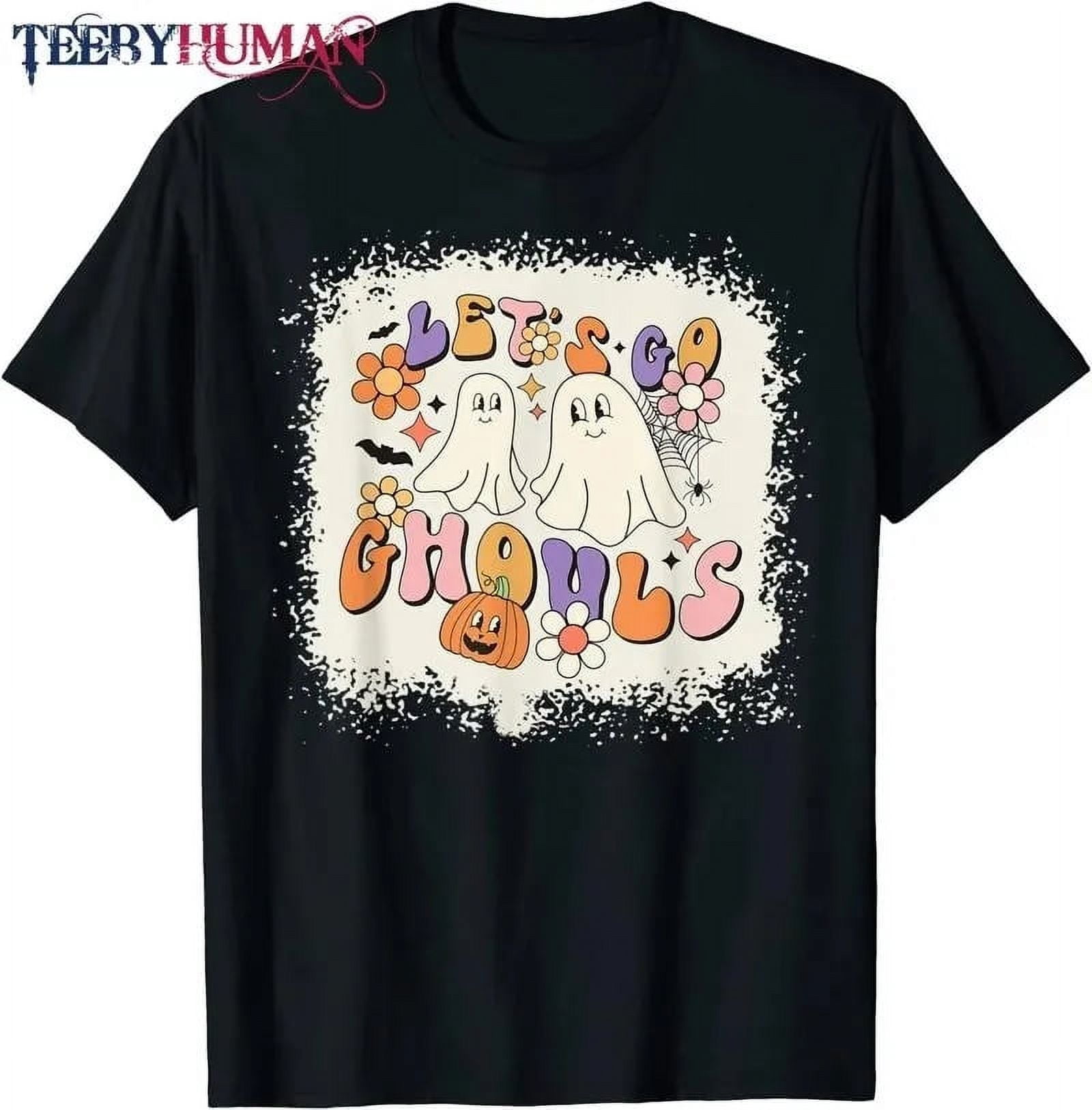 Bleached Lets Go Ghouls Retro Groovy Halloween Ghost T-shirt - Walmart.com