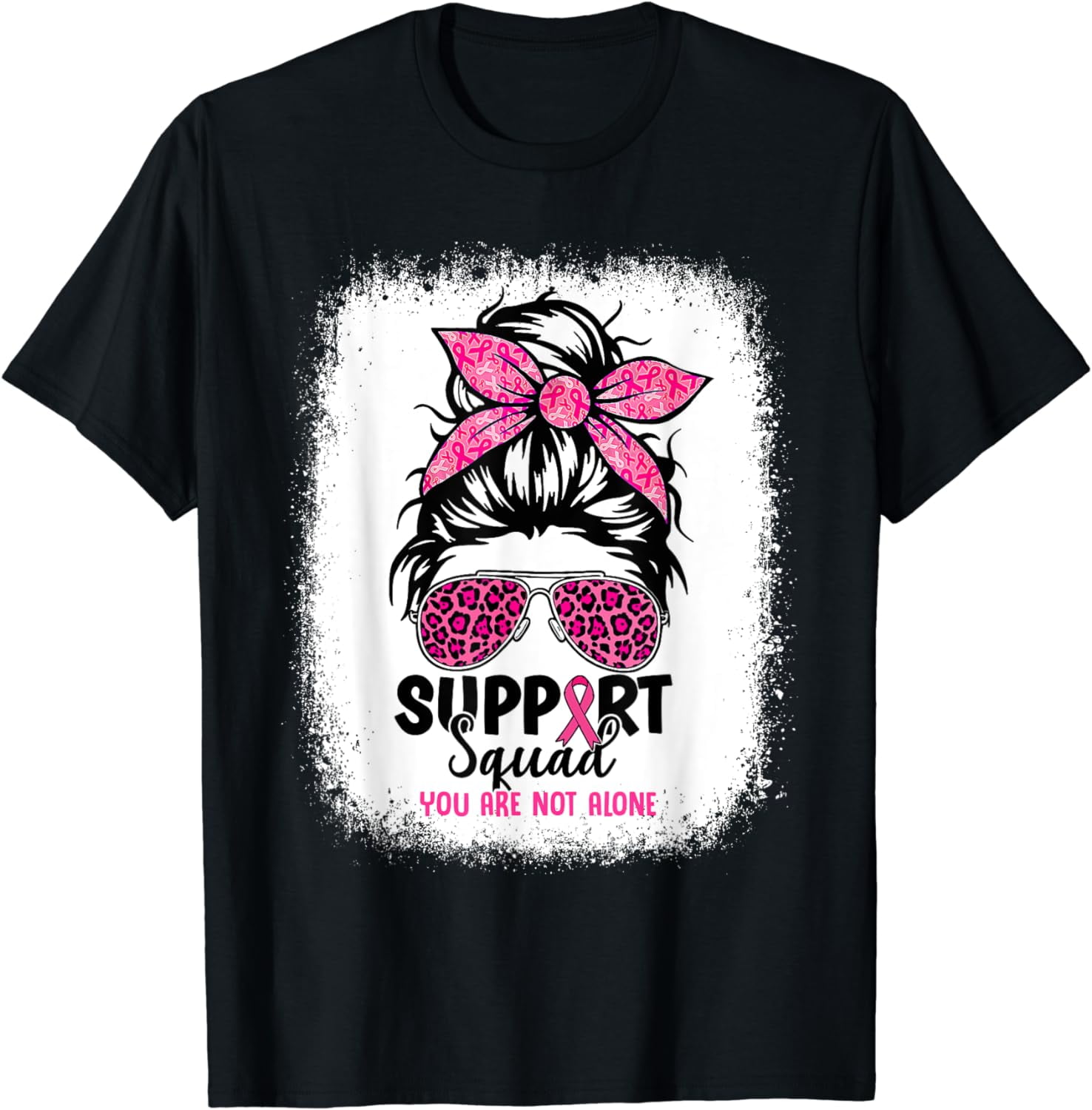 Bleached Messy Bun Support Squad Breast Cancer Awareness T-Shirt - Walmart.com