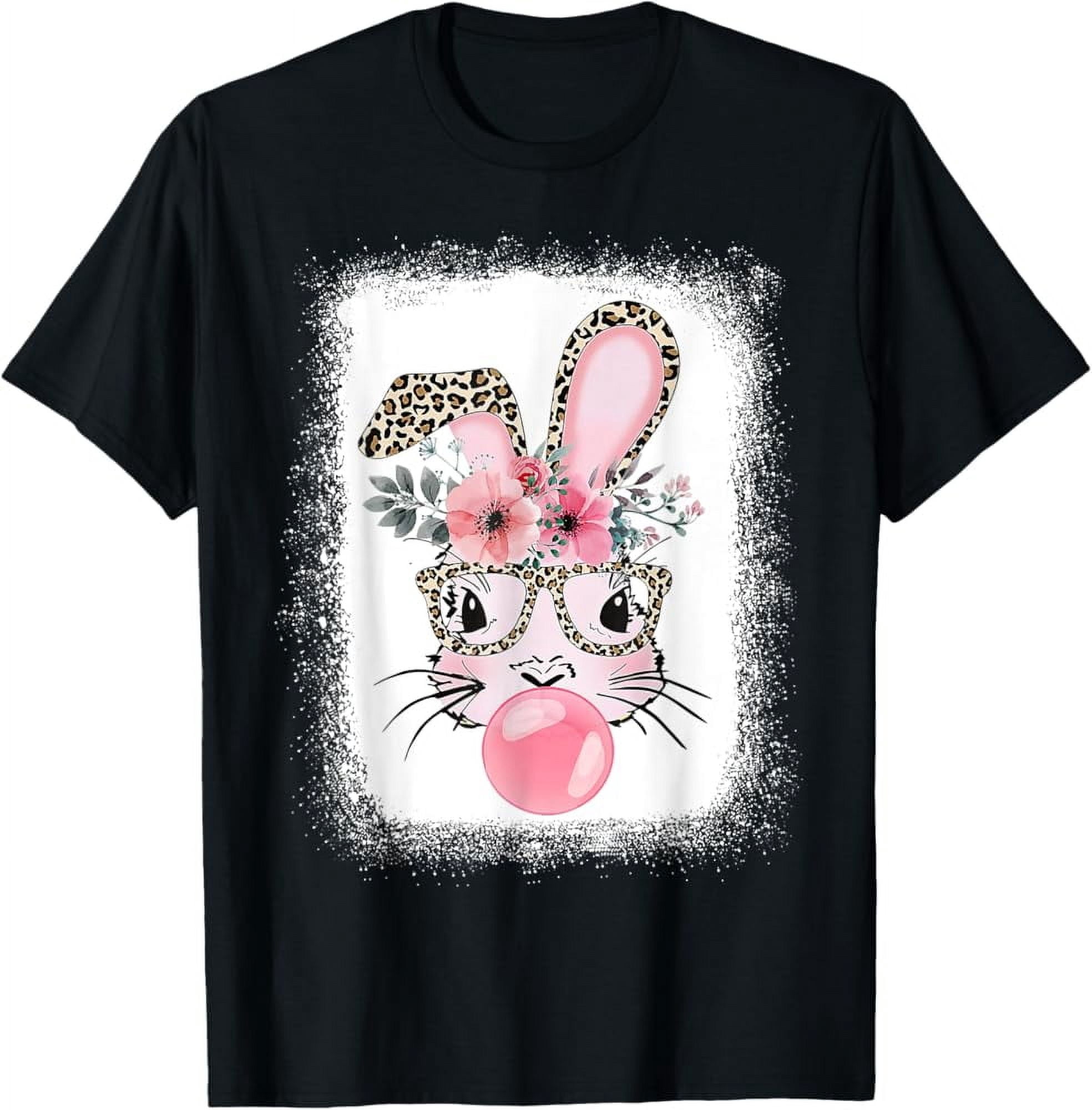 Bleached Rabbit Bunny Blowing Bubble Gum Easter Day T-Shirt - Walmart.com