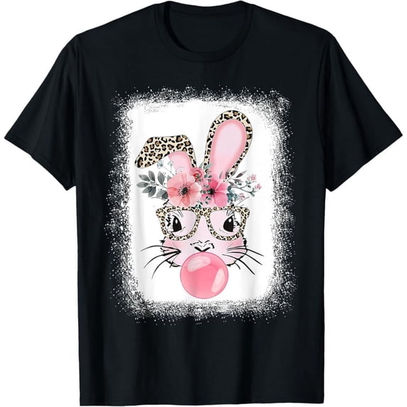 Bleached Rabbit Bunny Blowing Bubble Gum Easter Day T-Shirt - Walmart.com