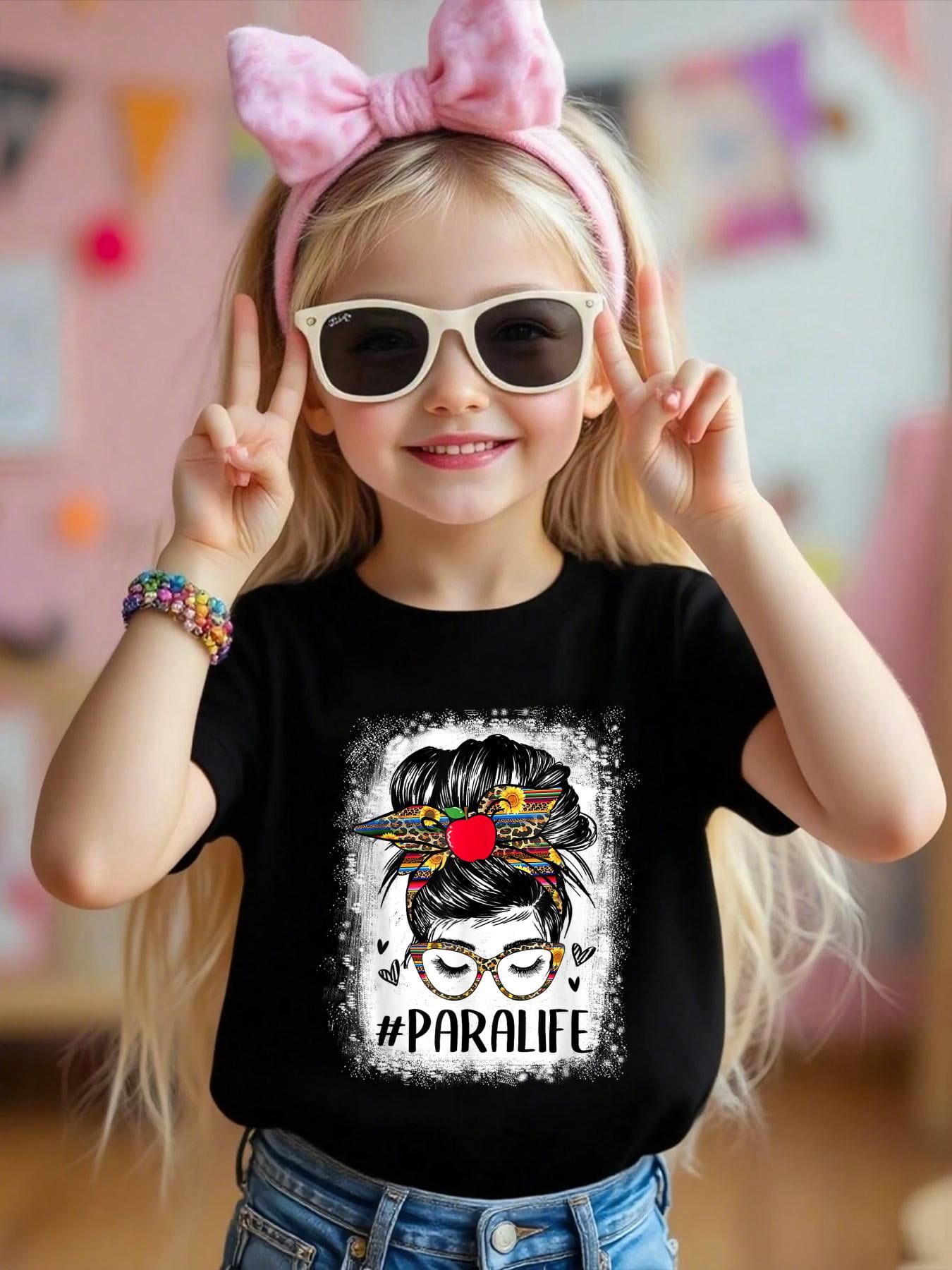 Bleached Teacher para Life Paraprofessional Cute Messy Bun Kids T-Shirt ...