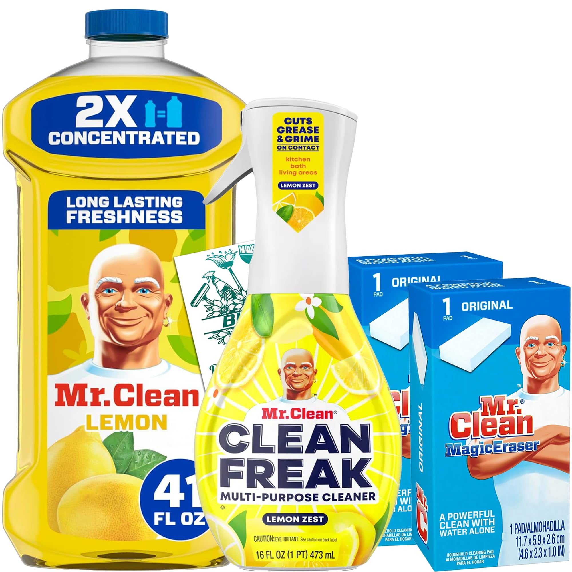 Bleam Cleaning Set - Mr Clean 2X Concentrated Lemon 41 Oz + Mr Clean ...