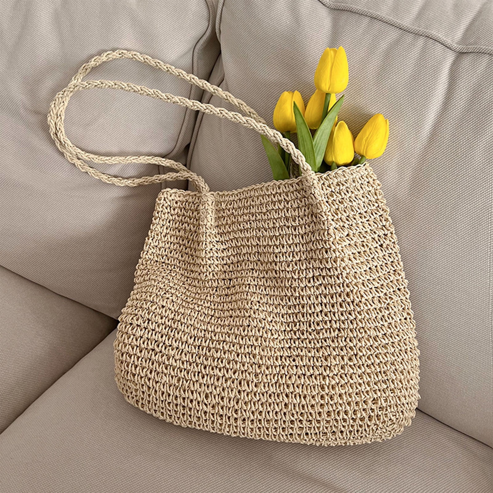 Latrodar Women Straw Crochet Backpack Flap Drawstring Shoulders Bag ...