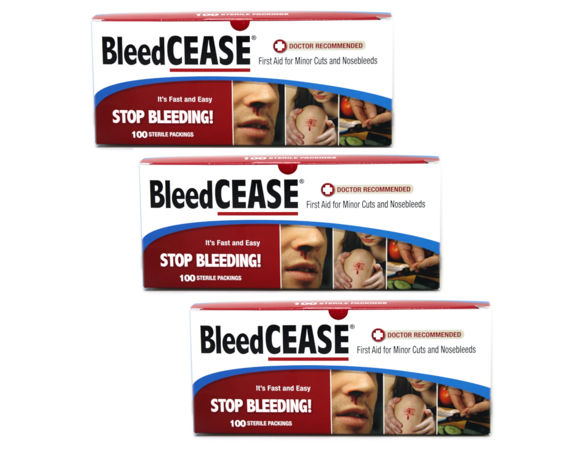 BleedCEASE First Aid For Minor Cuts & Nosebleeds, 100 Sterile Packings ...