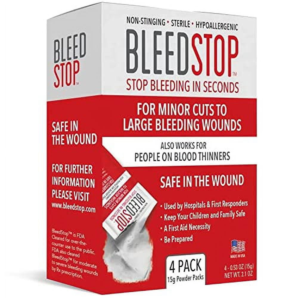 BleedStop First Aid Powder, Trauma Kit, Blood Thinner Patients, Camping Safety - 4 Pack (15g ...