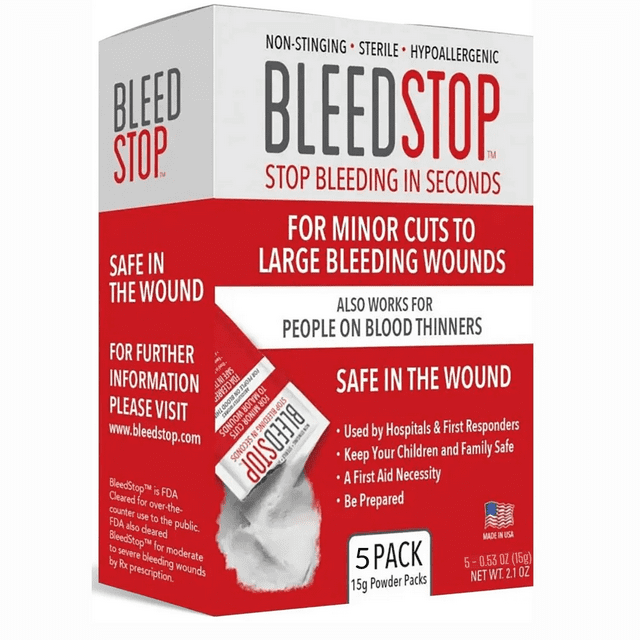 BleedStop™ First Aid Powder for Blood Clotting, Trauma Kit - 5 PK (15g ...