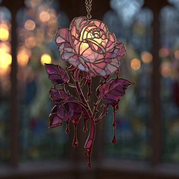 Bleeding Rose Acrylic Suncatcher - Faux Stained Glass Gothic Window ...