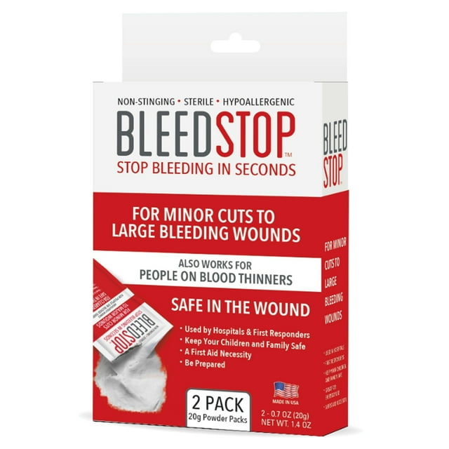 BleedStop Essential Wound Supplies, Stops Bleeding in Seconds, Emergency First Aid, 20g Powder ...