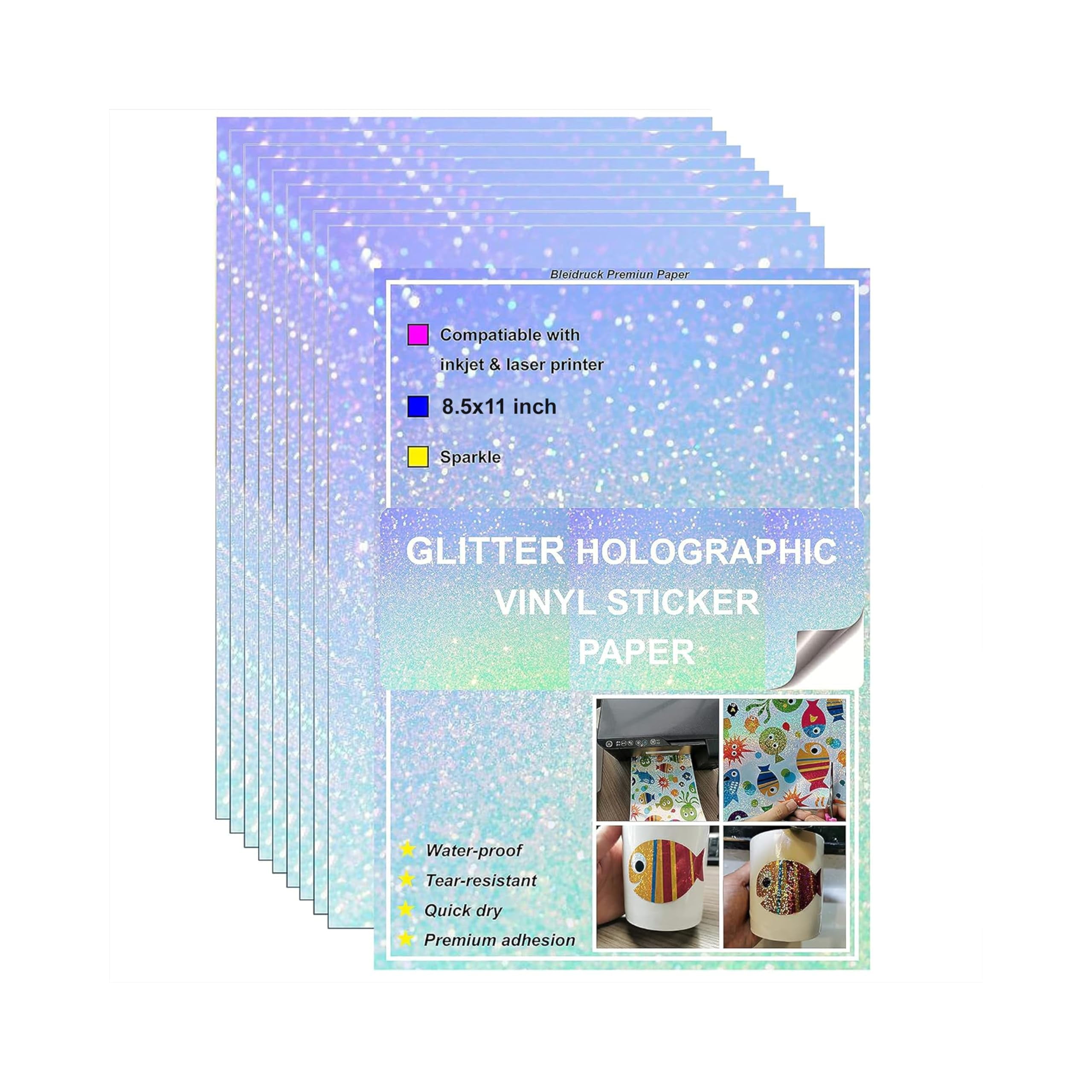 Bleidruck Printable Sparkle Holographic Sticker Paper 20 Sheets 8.5x11 ...
