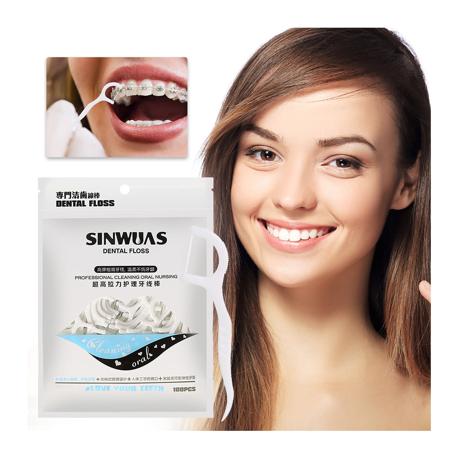 Blekii 100PCS Flat Arch Floss Cleaning Sticks - Oral Care Flossing ...