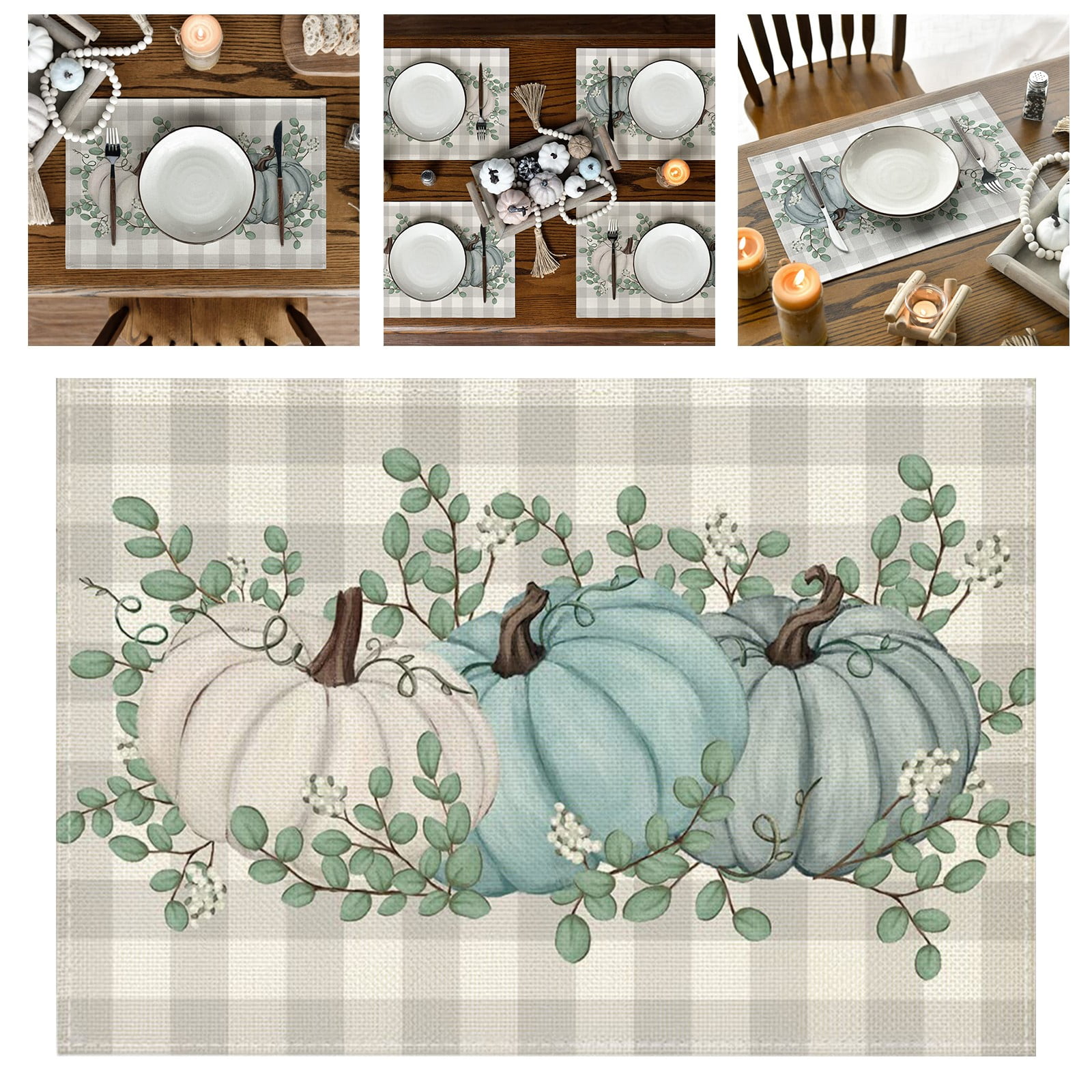 Blekii Autumn Pumpkin Placemat Set–Retro Halloween-Themed Table Mats ...