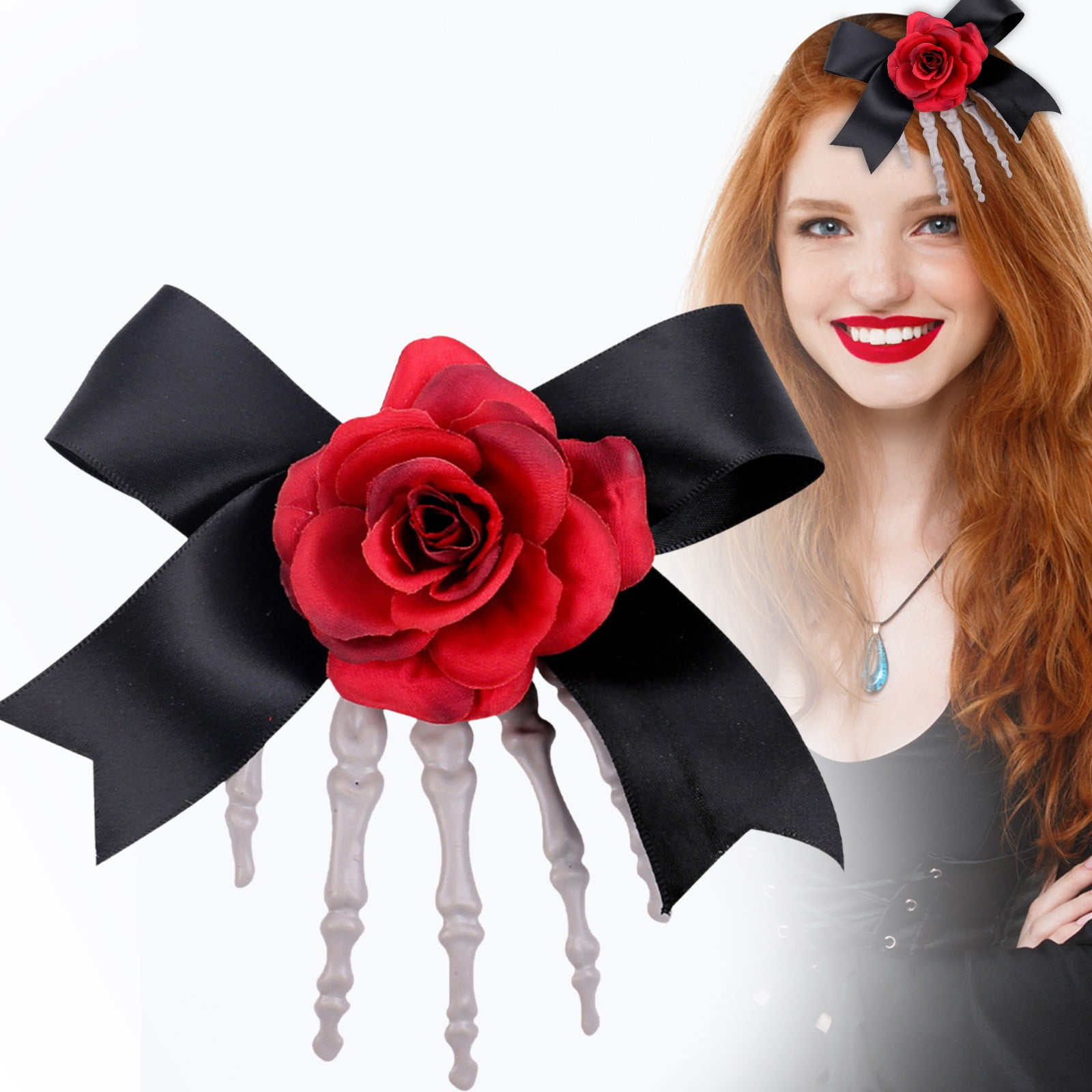 Blekii Halloween Skeleton Hand Rose Hair Clips - Goth Punk Side Clips ...