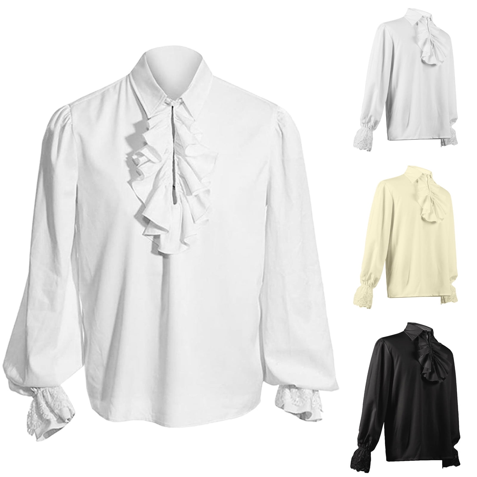 Blekii Male Gothic Court Long Sleeve Puff Sleeve Turn-Down Collar Shirt ...