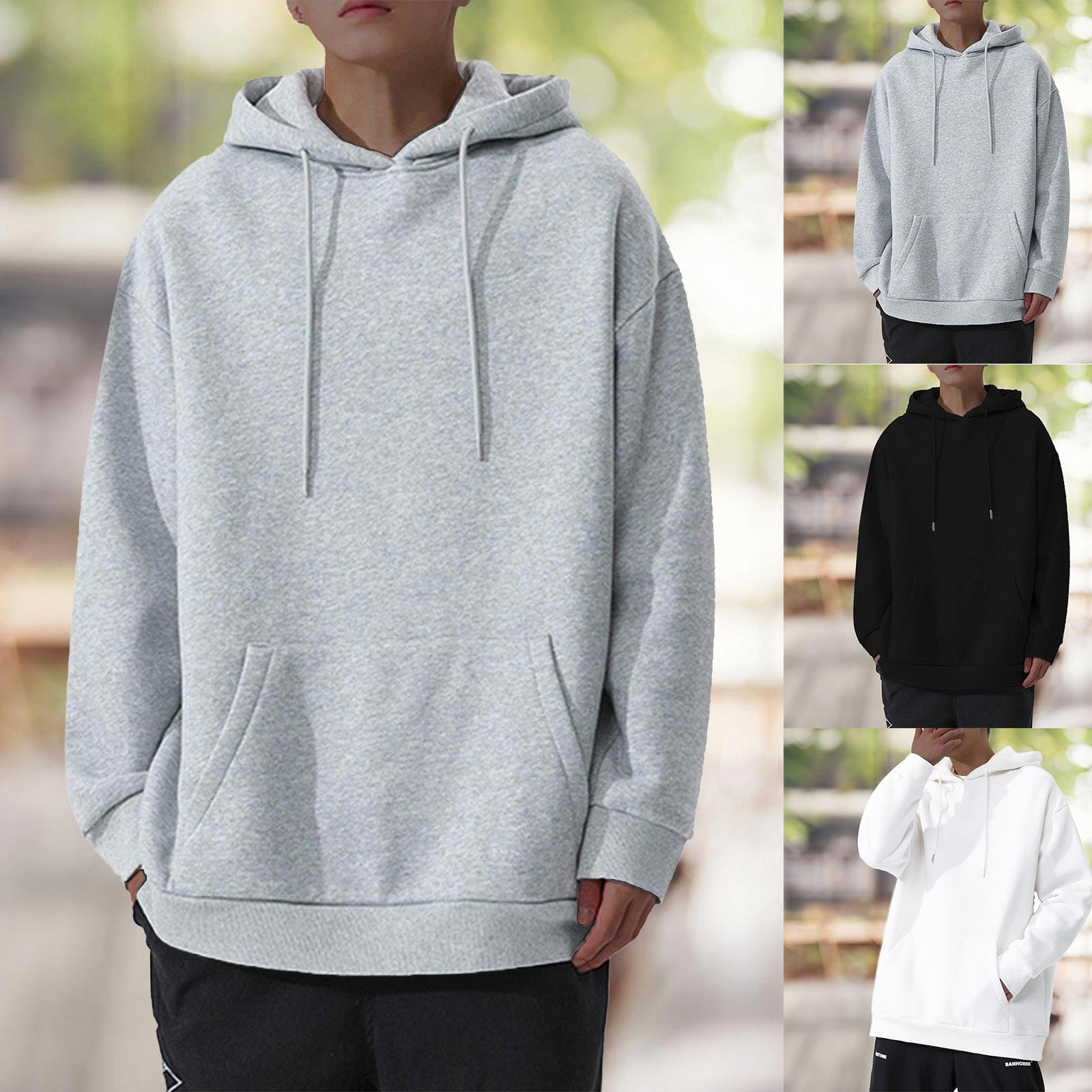 Blekii Men's Basic Fleece Sweatshirt, Solid Color Long Sleeve Pullover ...