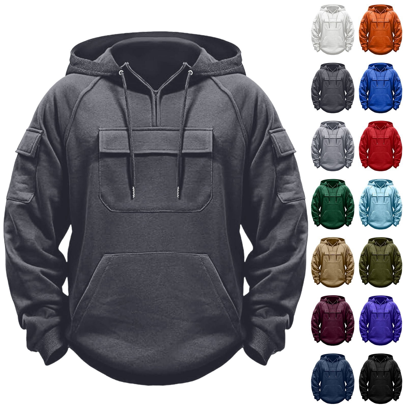 Blekii Men's Cargo Pocket Hoodie, Utility Style Pullover Sweatshirt ...