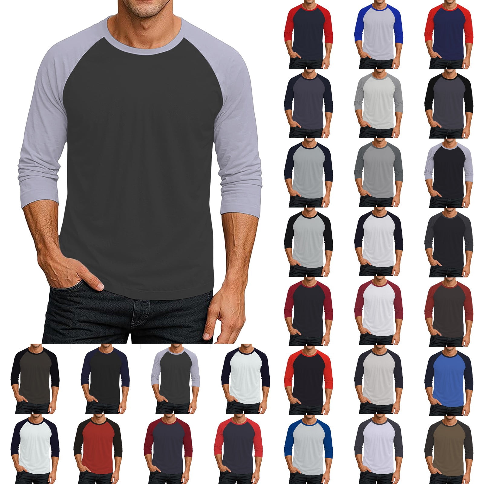 Blekii Men's Casual Basic Sporty Long Sleeve Round Neck T-Shirt ...