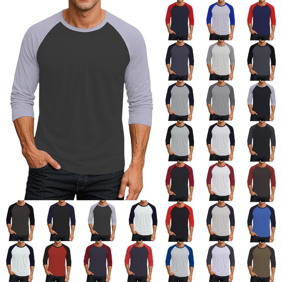 Blekii Men's Casual Basic Sporty Long Sleeve Round Neck T-Shirt ...