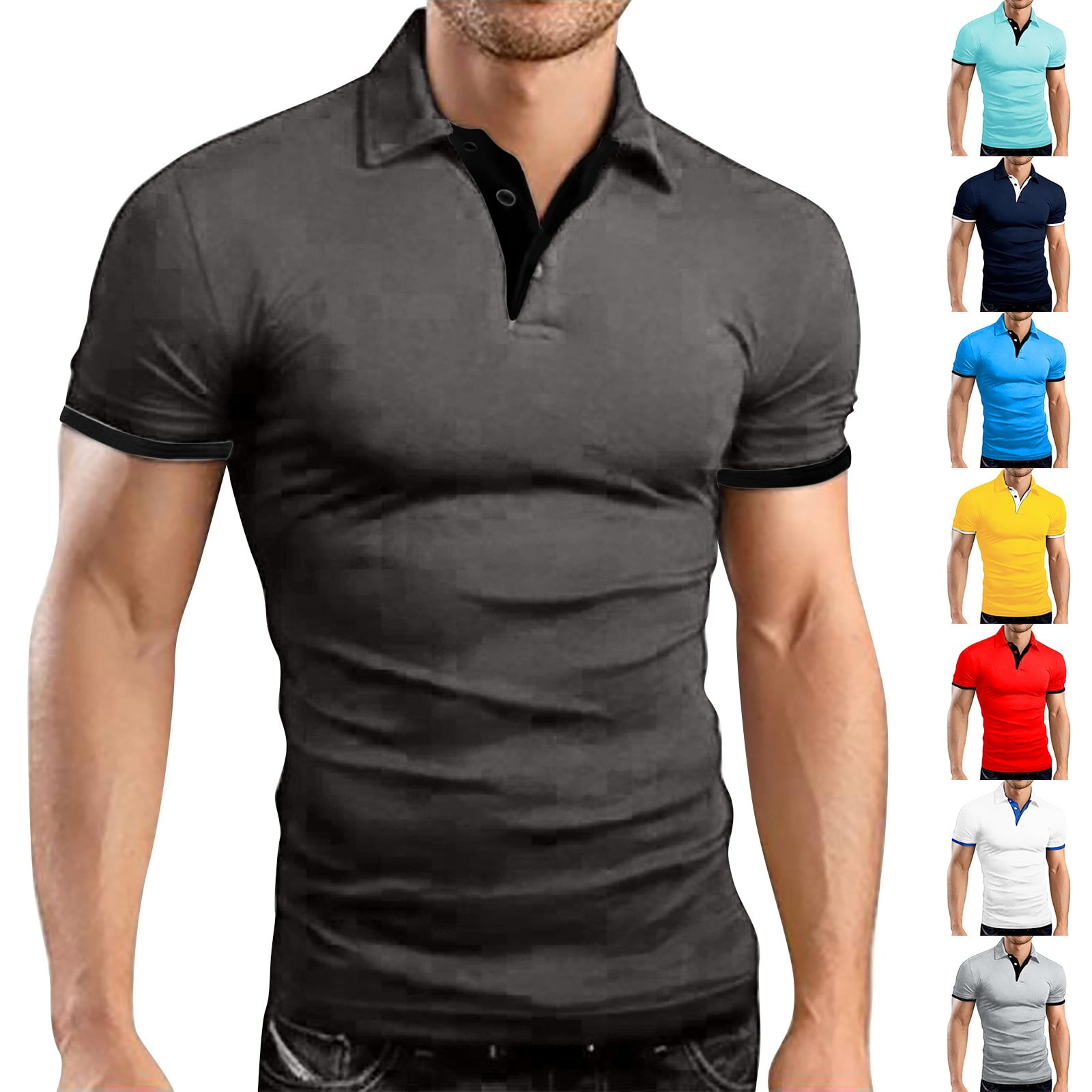 Blekii Men's Casual Fashion Color Block Sports Stand Collar Short ...