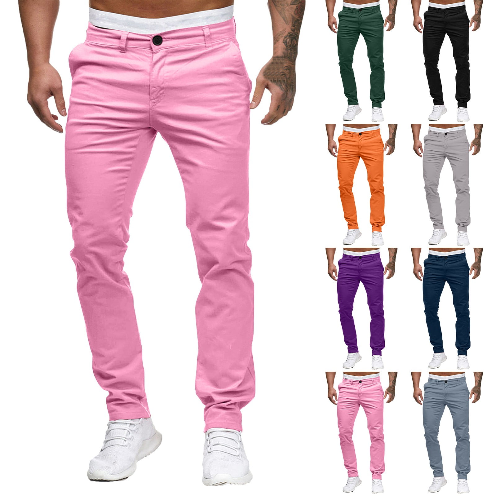 Blekii Men's Casual Solid Color Pants, Mid-Length Trousers with Side ...