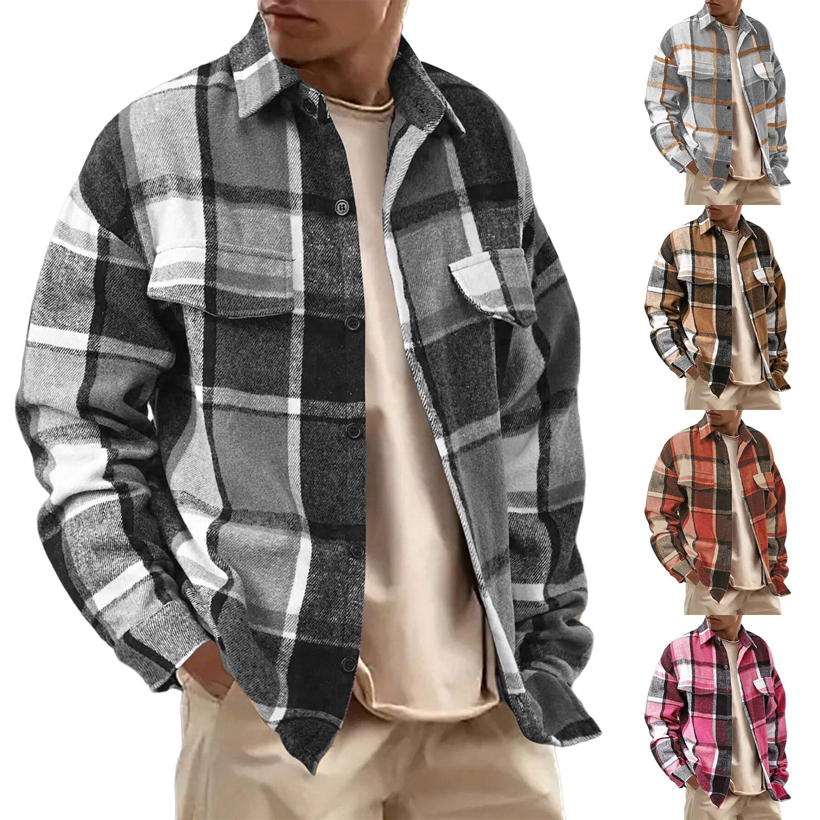 Blekii Men's Flannel Shirt Jacket, Lightweight Plaid Long Sleeve Top ...