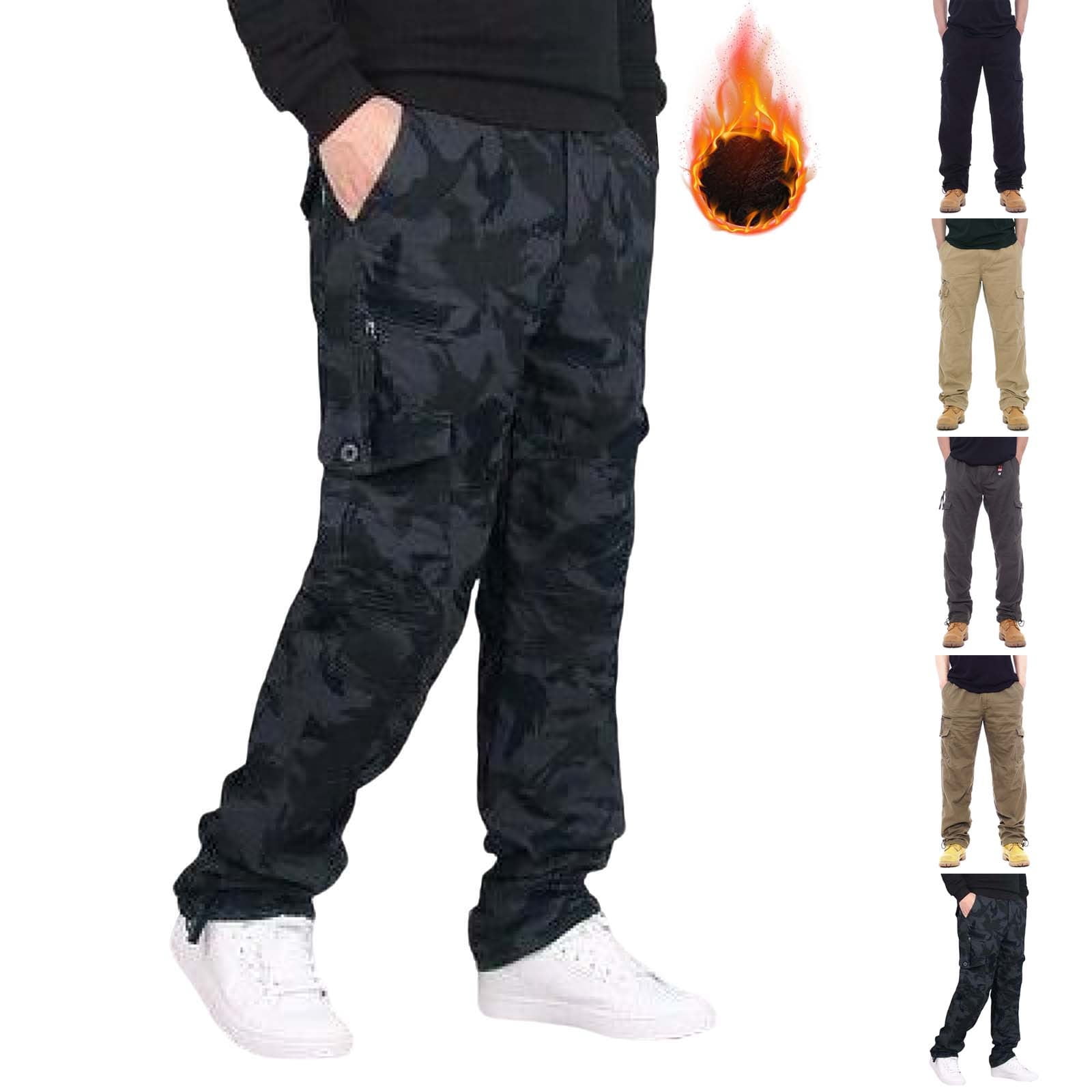Blekii Men's Fleece Lined Cargo Pants, Thick Warm Work Trousers with ...