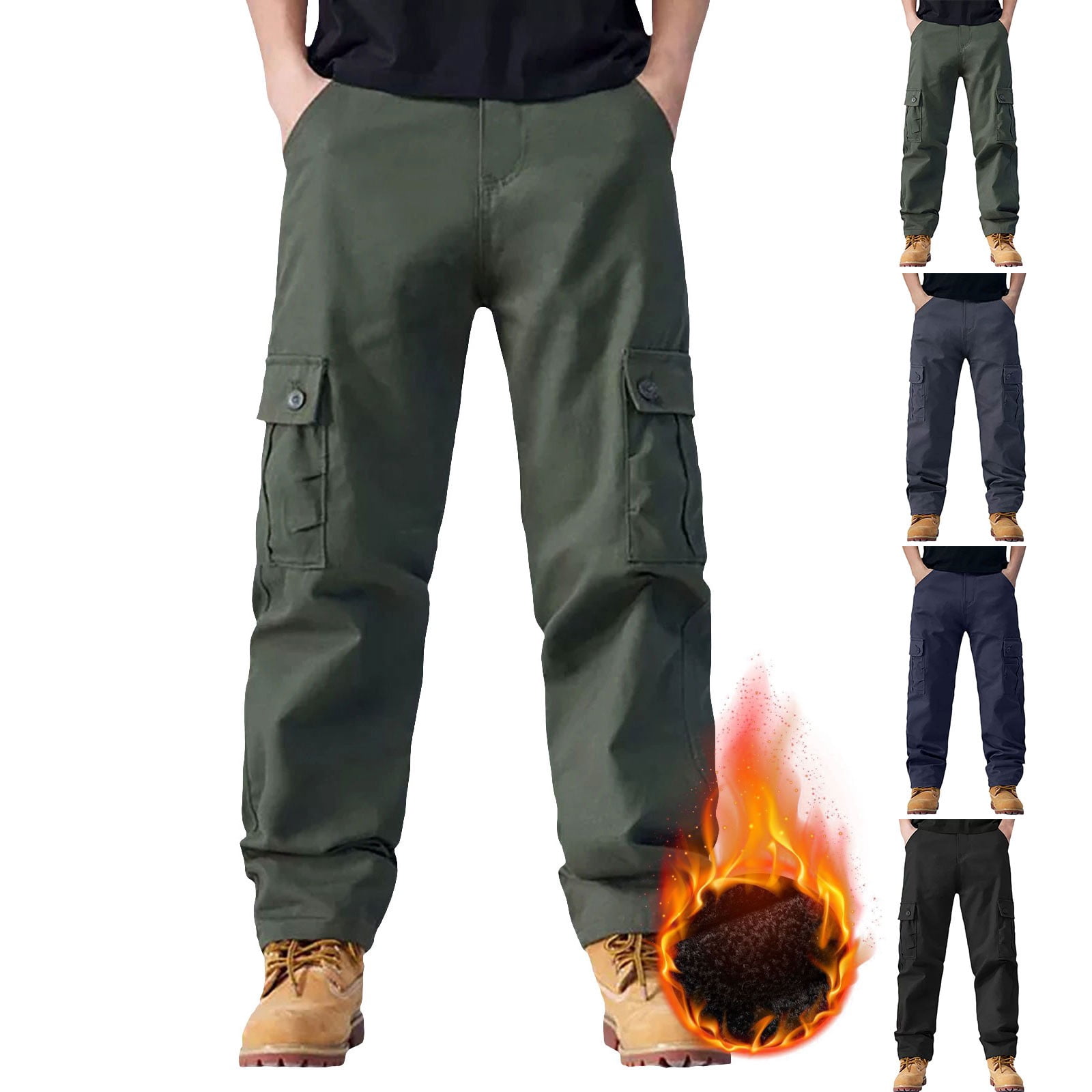 Blekii Men's Fleece Lined Work Pants, Thickened Warm Cargo Trousers for ...