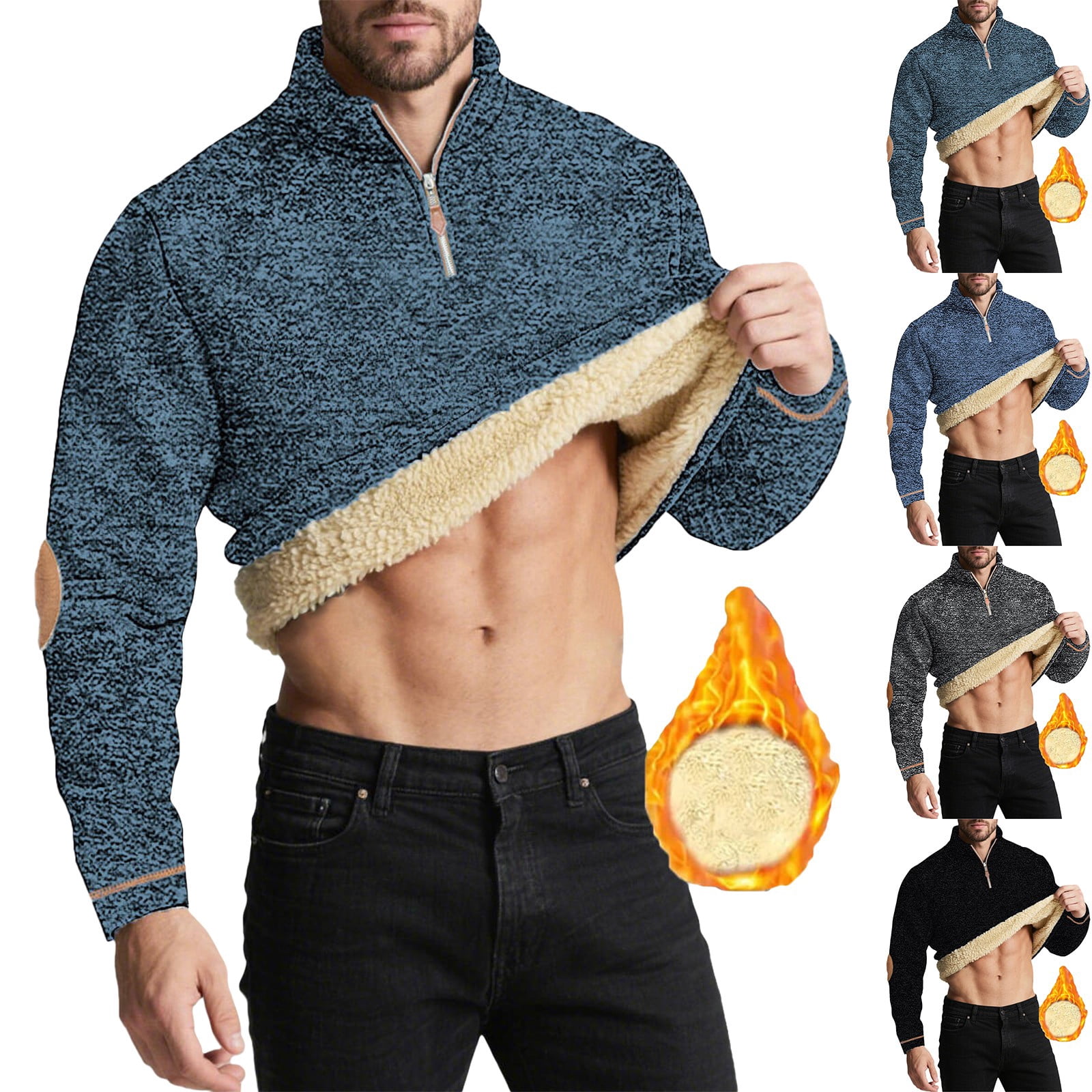 Blekii Men's Heavyweight Quarter Zip Fleece, Sherpa Lined Pullover ...