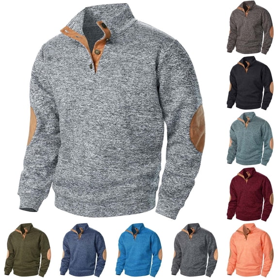 Blekii Men's Jacquard Knit Cardigan Sweatshirt, Elbow Patch Detail Open ...