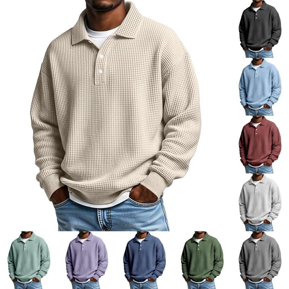 Blekii Men's Long Sleeve Solid Color Waffle Golf Shirts for Men Dry Fit ...