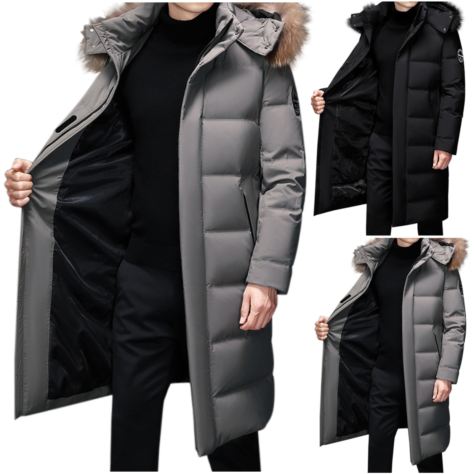 Blekii Men's Mid-Length Puffer Coat, Simple Style Hooded Winter Jacket ...