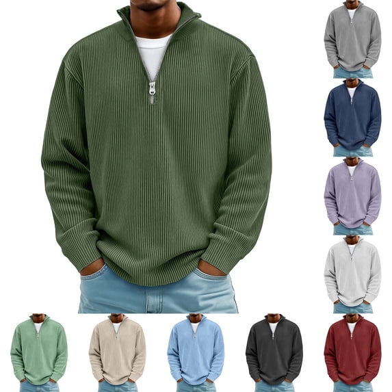 Blekii Men's Quarter Zip Knit Sweatshirt, Mock Neck Long Sleeve ...