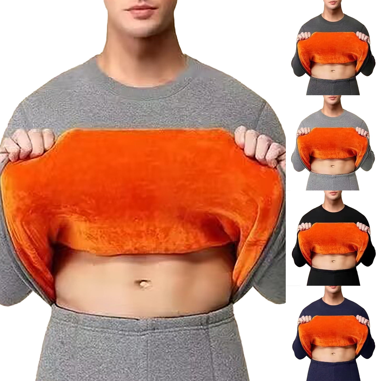 Blekii Men's Round Neck Gold Fleece Thermal Underwear Set - Thickened ...