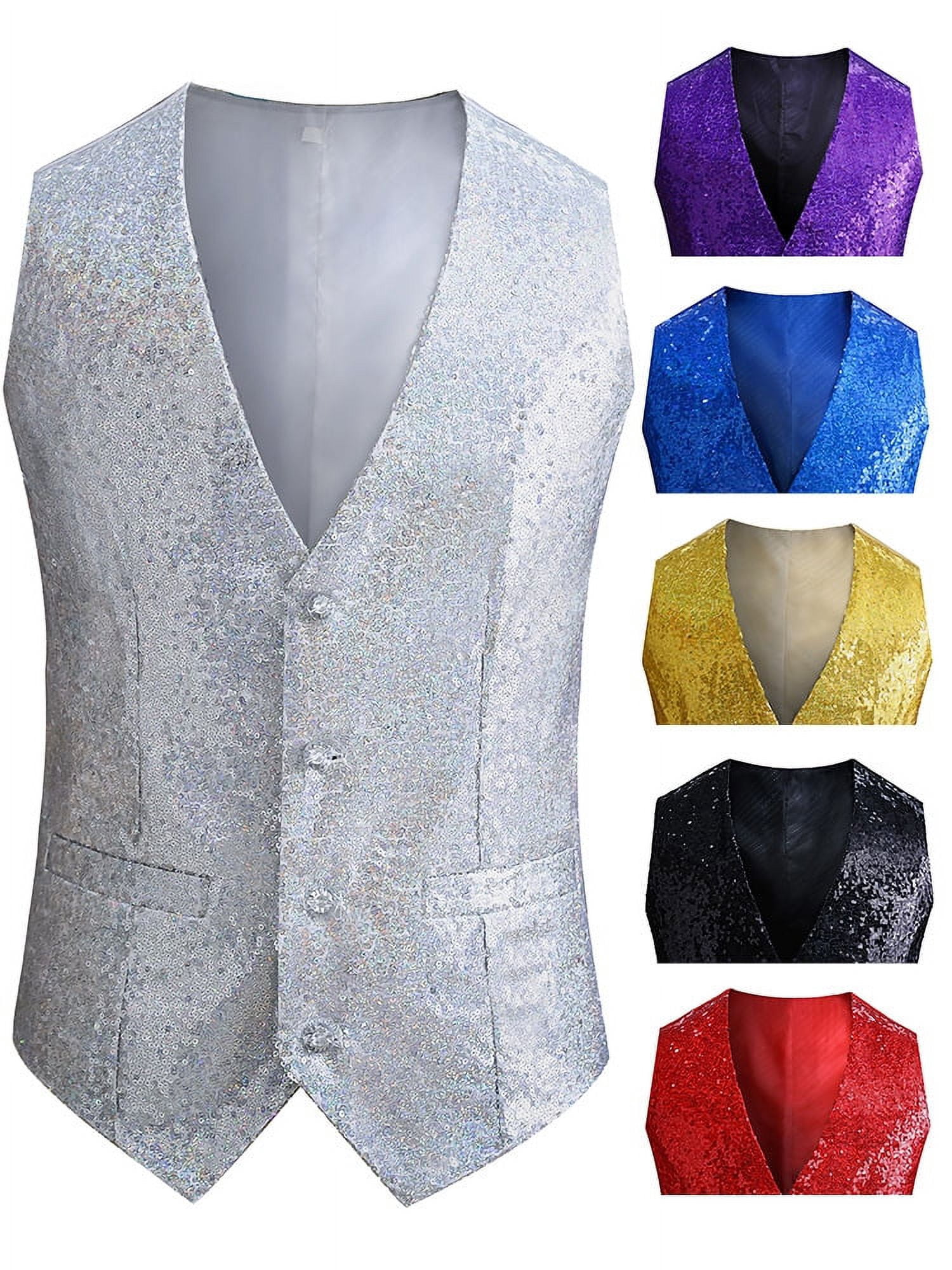Blekii Men's Sequined Vest Casual Sleeveless Tank Top Suit - Sparkle ...
