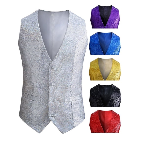Blekii Men's Sequined Vest Casual Sleeveless Tank Top Suit - Sparkle ...