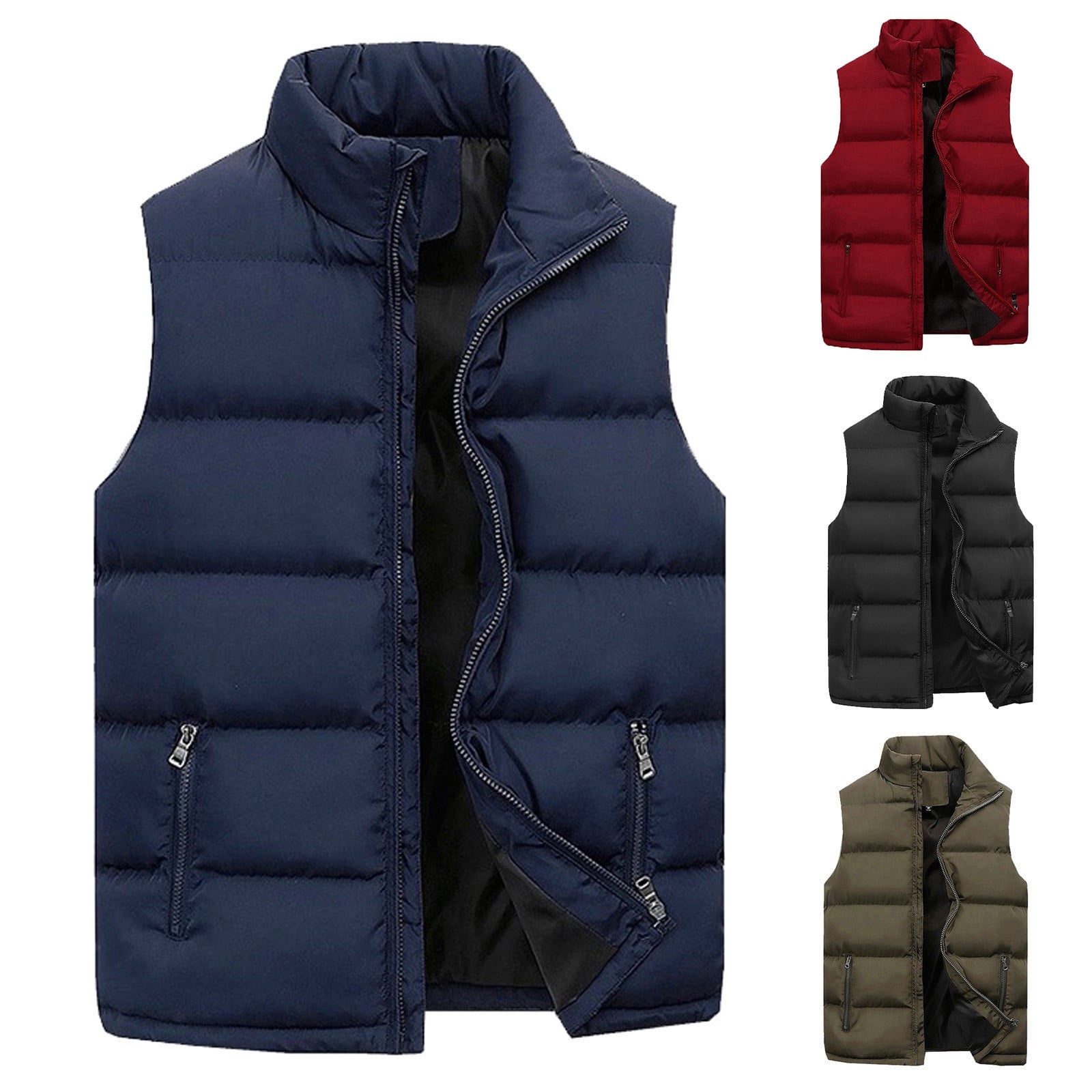 Blekii Men's Sleeveless Puffer Vest, Solid Color Quilted Insulated ...