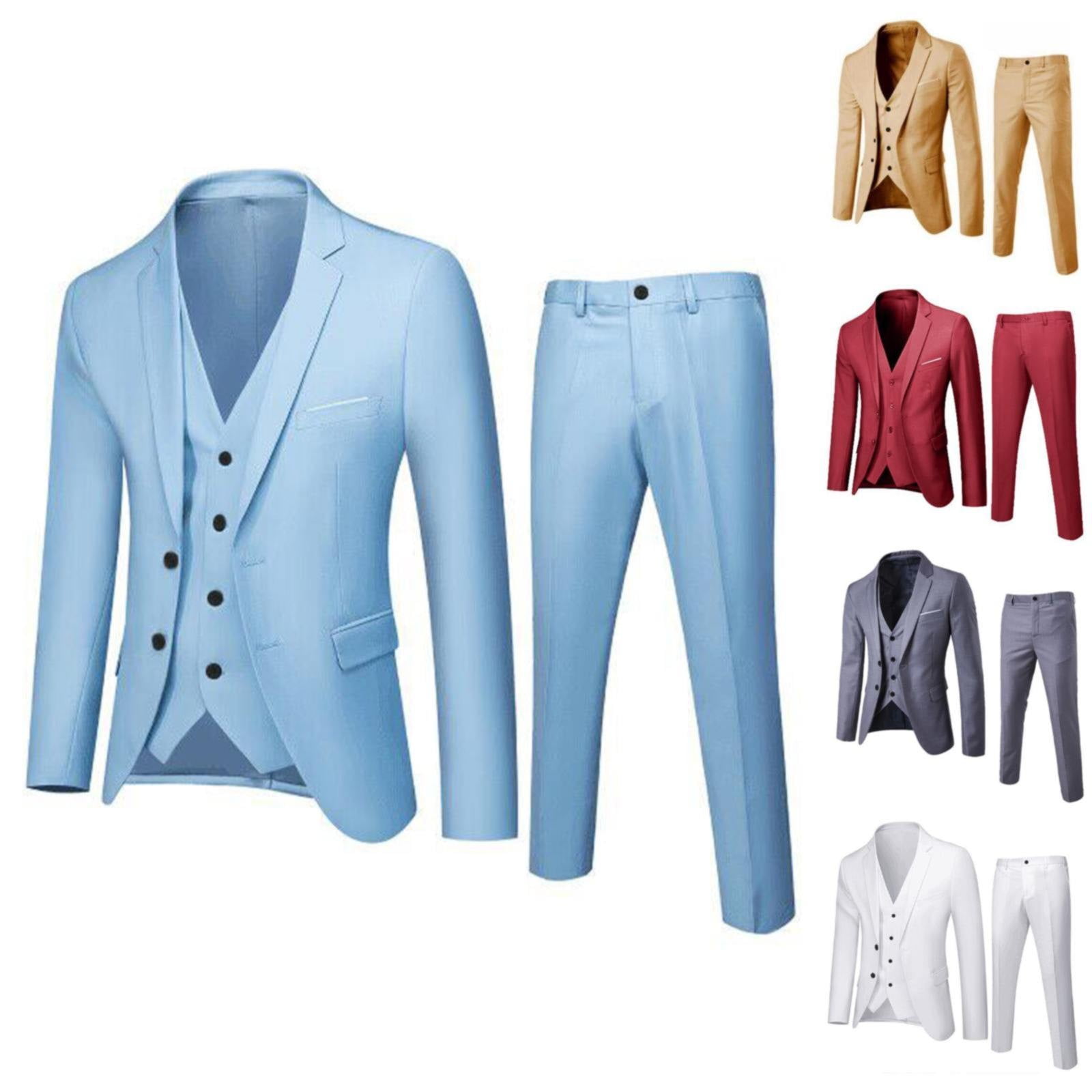 Blekii Men's Slim Fit 3 Piece Suit, Wedding Prom Business Tuxedo Set ...