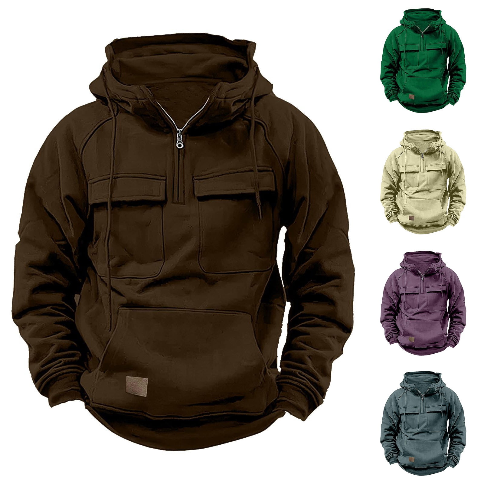 Blekii Men's Solid Color Half Zip Hoodie, Retro Style Pullover ...