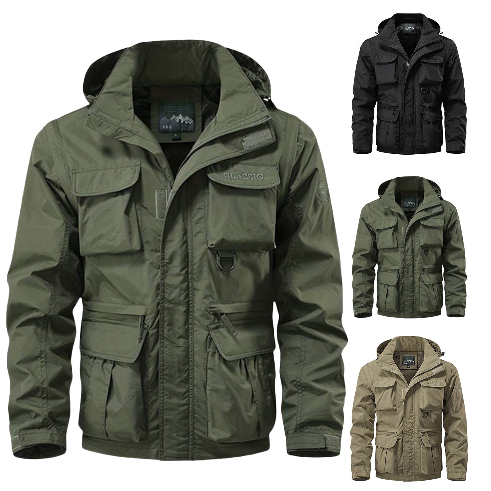 Blekii Men's Utility Work Jacket, Multi-Pocket Outdoor Cargo Coat ...
