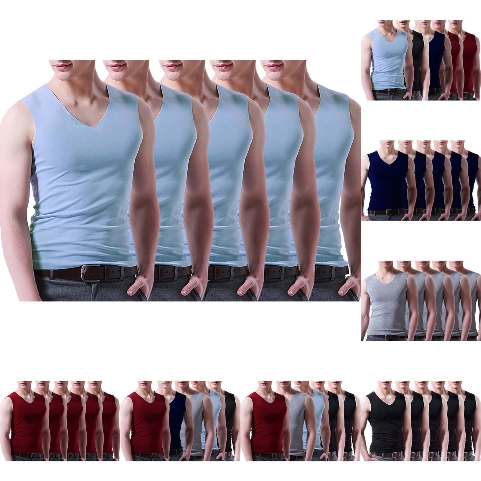 Blekii Men's V-Neck Casual Sleeveless Tank Top 5-Pack - Solid Color ...