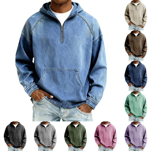 Blekii Men's Vintage Washed Hoodie, Oversized Half Zip Pullover ...