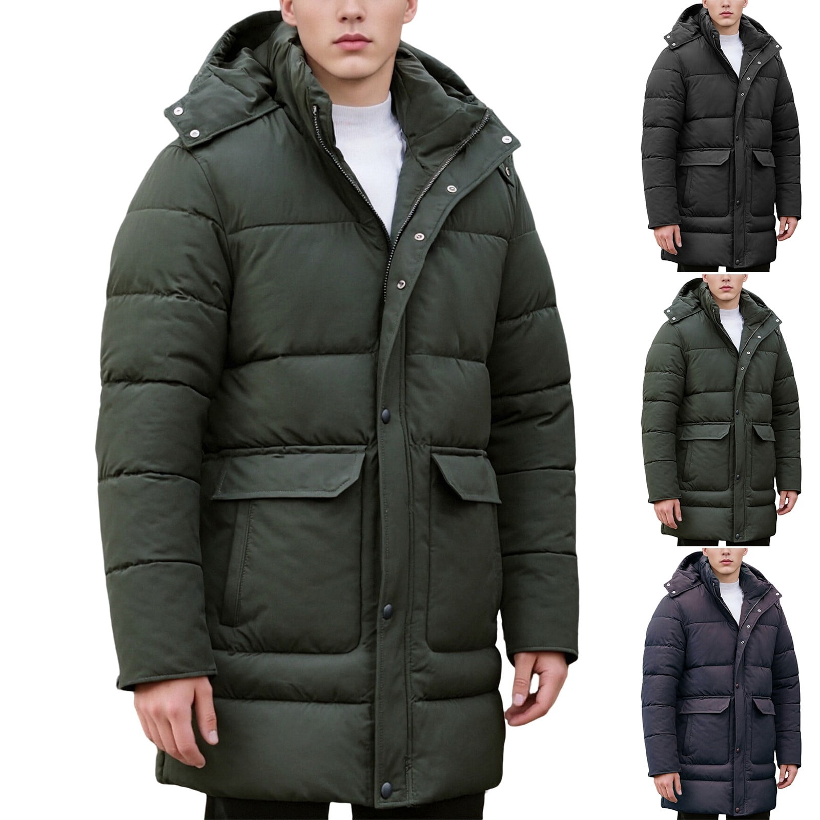 Blekii Men's Winter Coat with Hood, Insulated Puffy Jacket for Cold ...