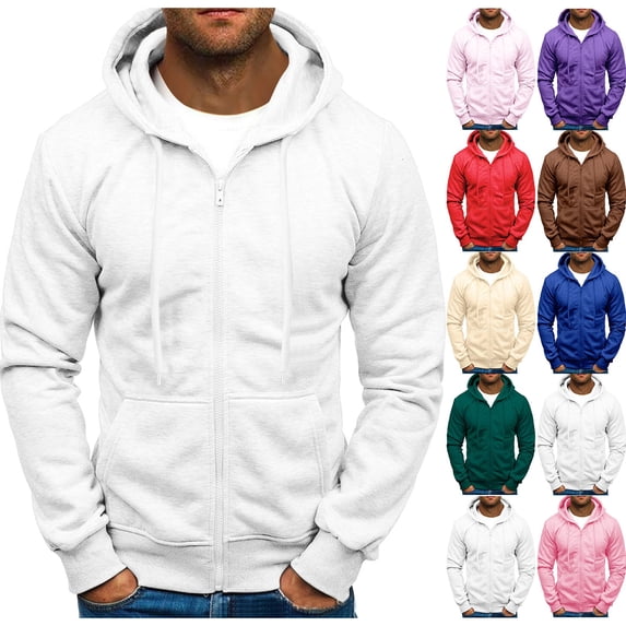 Blekii Men's Zip up Sports Hoodie, Solid Color Track Jacket Style Top ...
