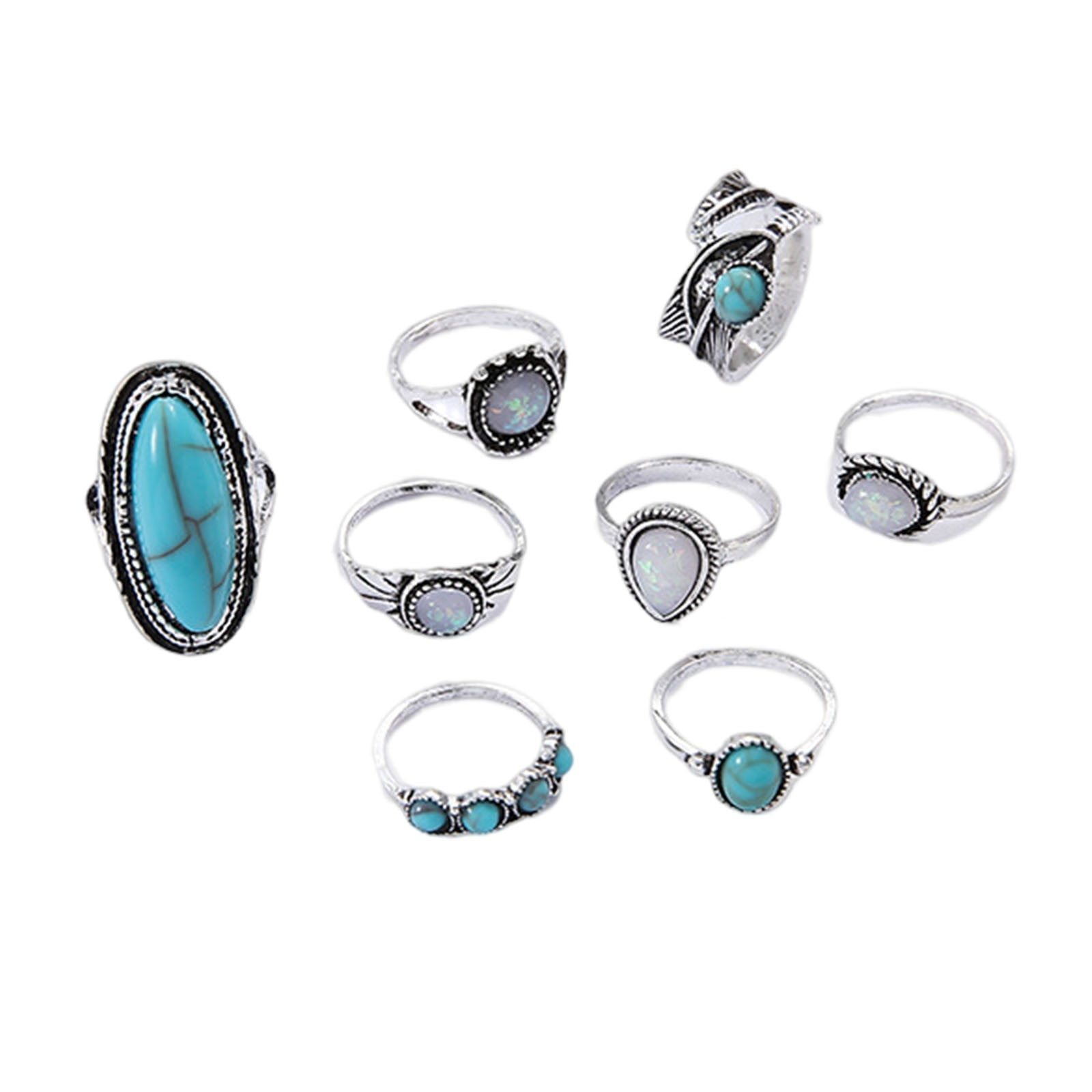 Blekii on Sale New Vintage Inlaid Turquoise Carved Feather Ring 8 ...