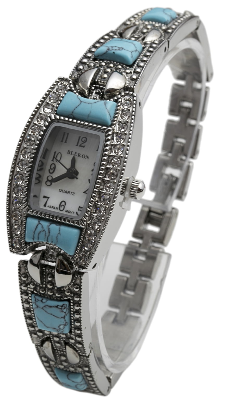 Blekon Brand Japanese Quartz Ladies Square Stones 21mm Case Pearl Dial ...