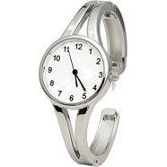STC Women's Silver Round Face Double Band Bangle Cuff Watch, Polished ...