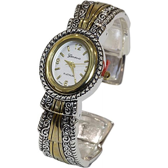STC 2Tone Western Style Decorated Oval Face Women's Bangle Cuff Wrist ...