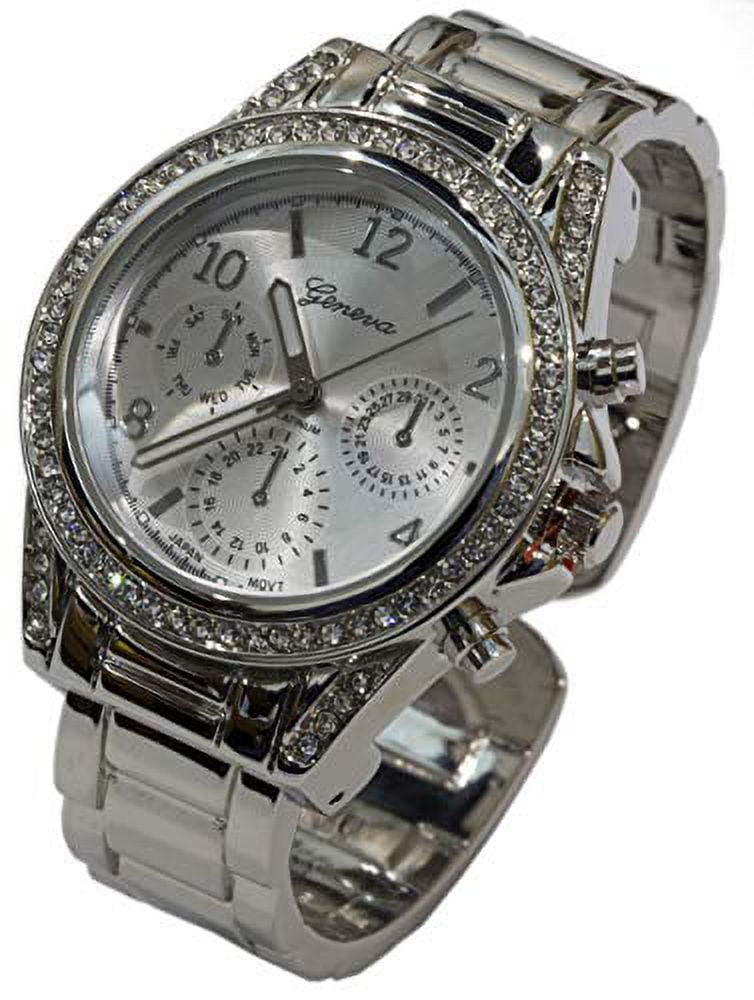 Blekon Collections Quartz Elegant Shiny Metal Bangle Cuff Watch (Silver ...