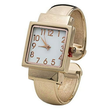 Silver Square Dial with Oversized Hours, Stitch Style Bangle Cuff Watch ...