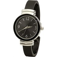 STC Women's Silver Round Face Double Band Bangle Cuff Watch, Polished ...