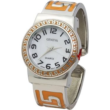 Silver Square Dial with Oversized Hours, Stitch Style Bangle Cuff Watch ...